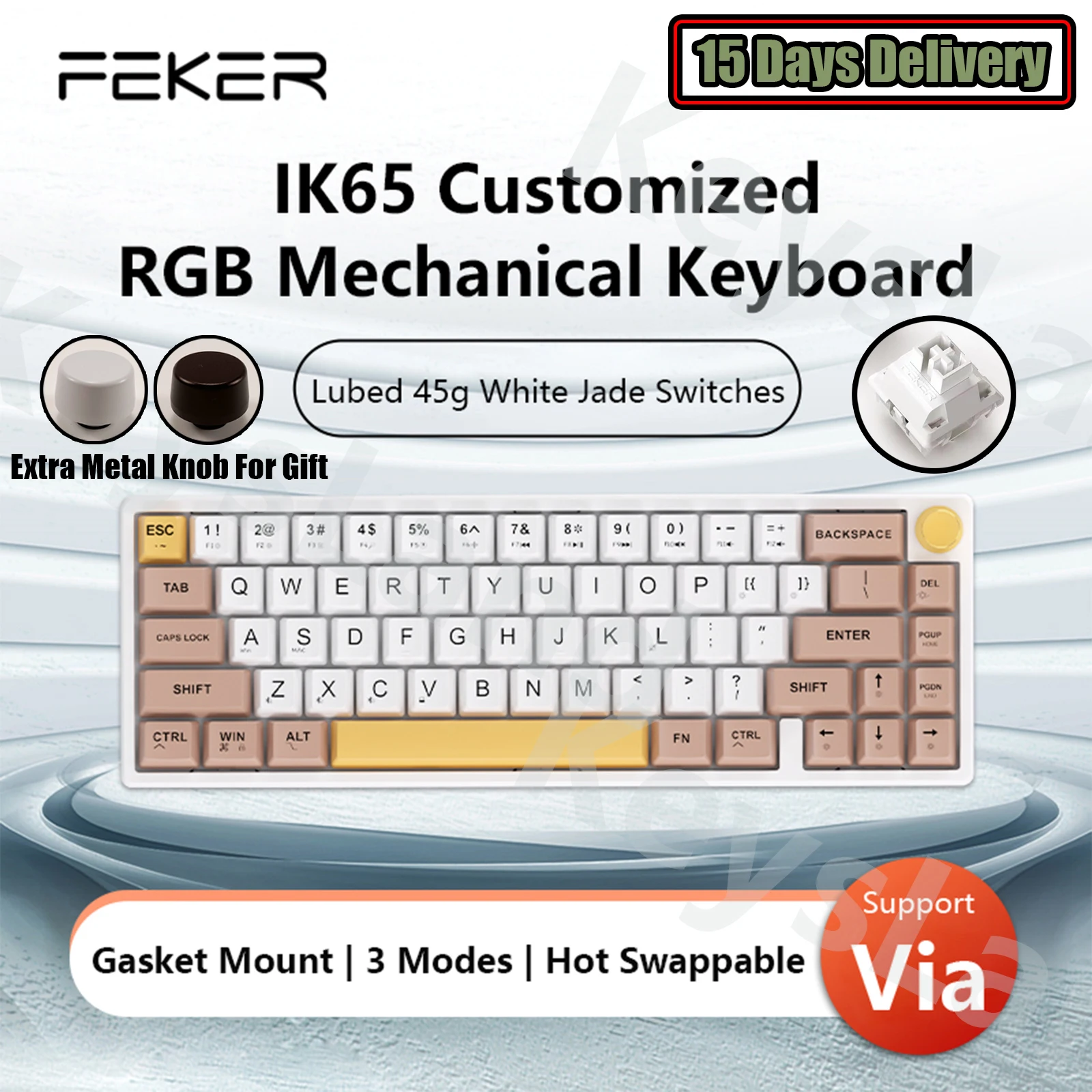 FEKER IK65 Mechanical Keyboard RGB 3 Modes Wireless Support Via 65% ...