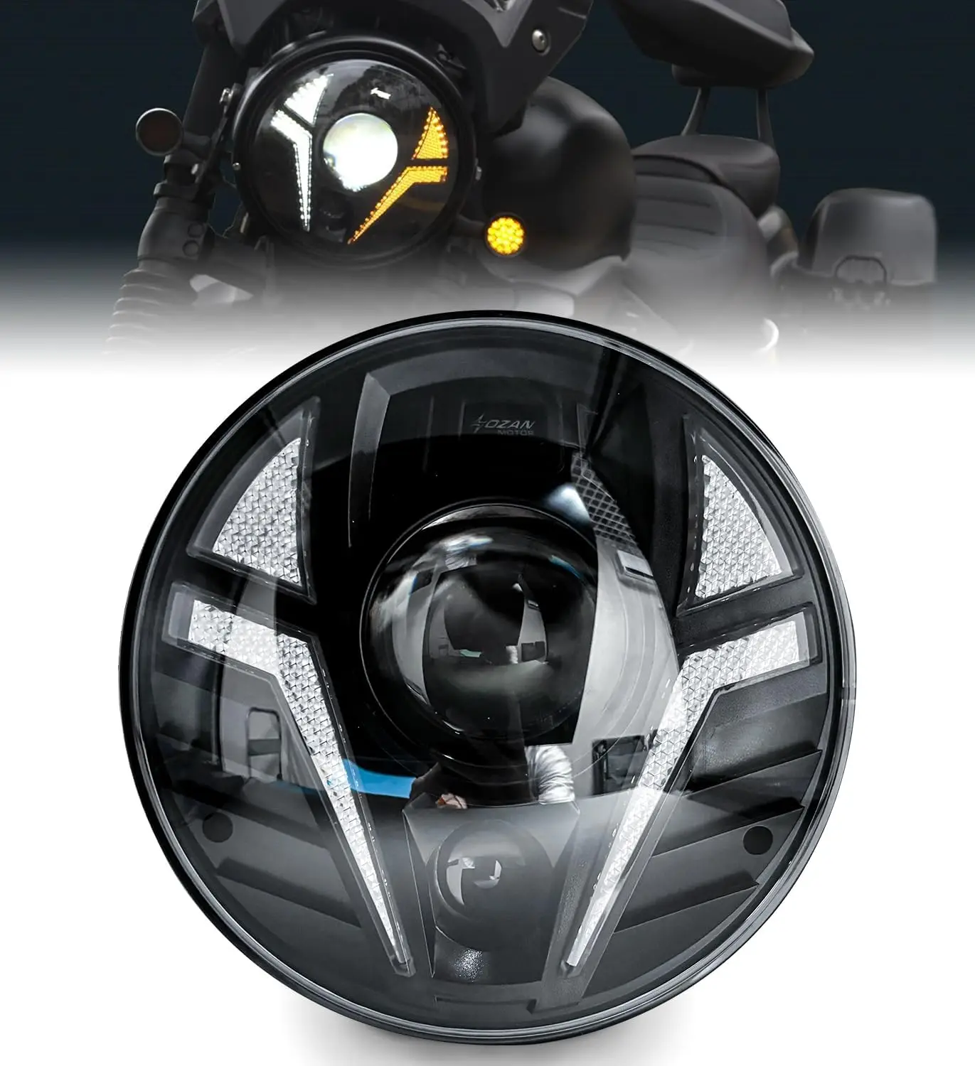 7inch LED Motorcycle Headlight Laser Light with White DRL Amber Turn ...