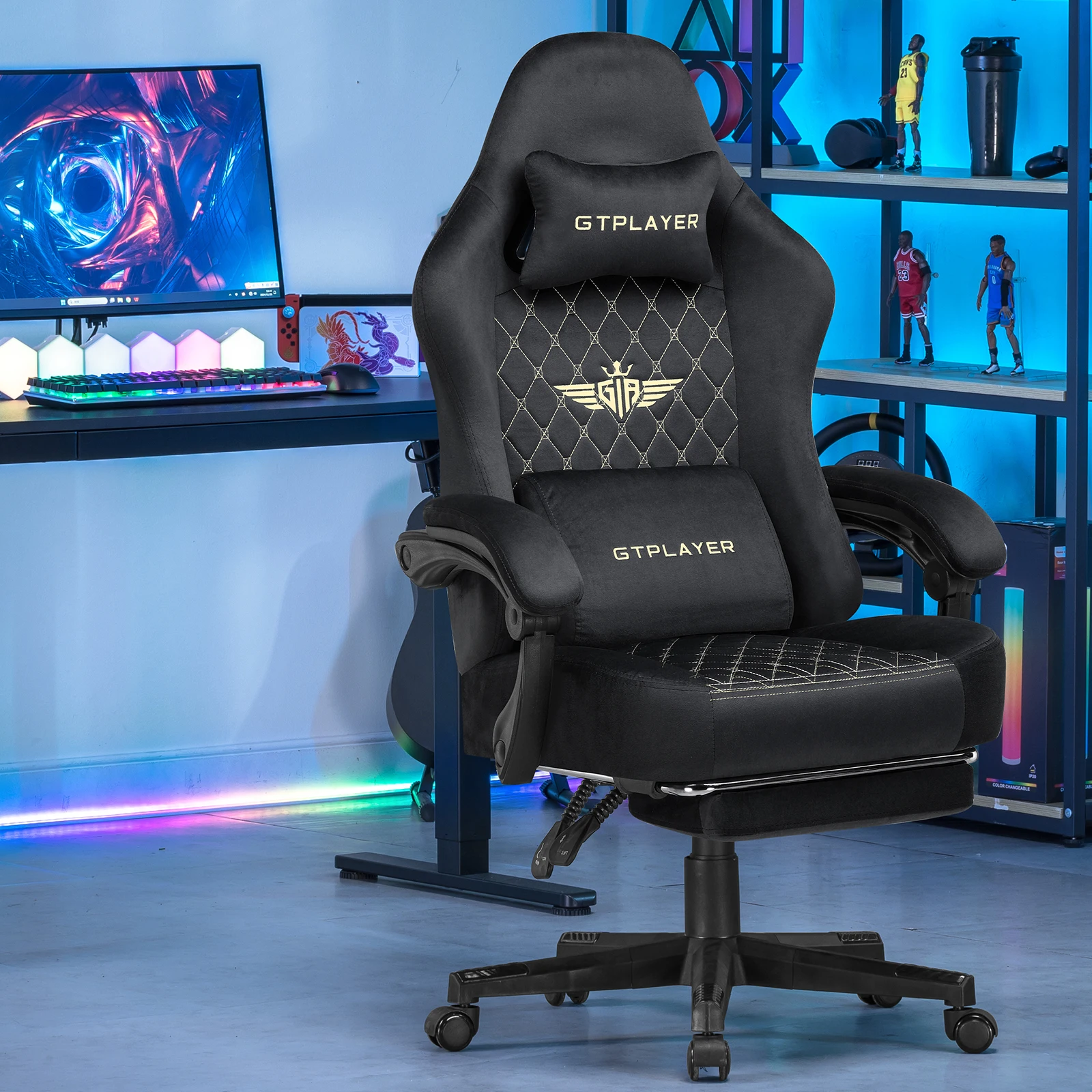 GTPLAYER Fabric Gaming Chair, Ergonomic Computer Chair with Footrest ...