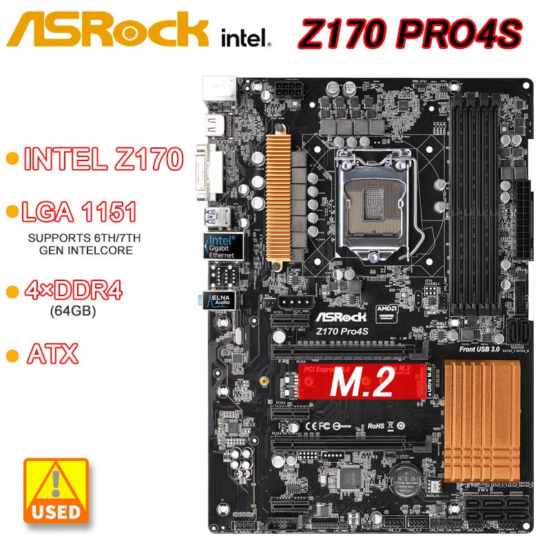 Z170 1151 Motherboard ASRock Z170 Pro4S LGA 1151 4×DDR4 64GB PCI E 3.0 M.2 6×SATA III USB3.0 ATX ...