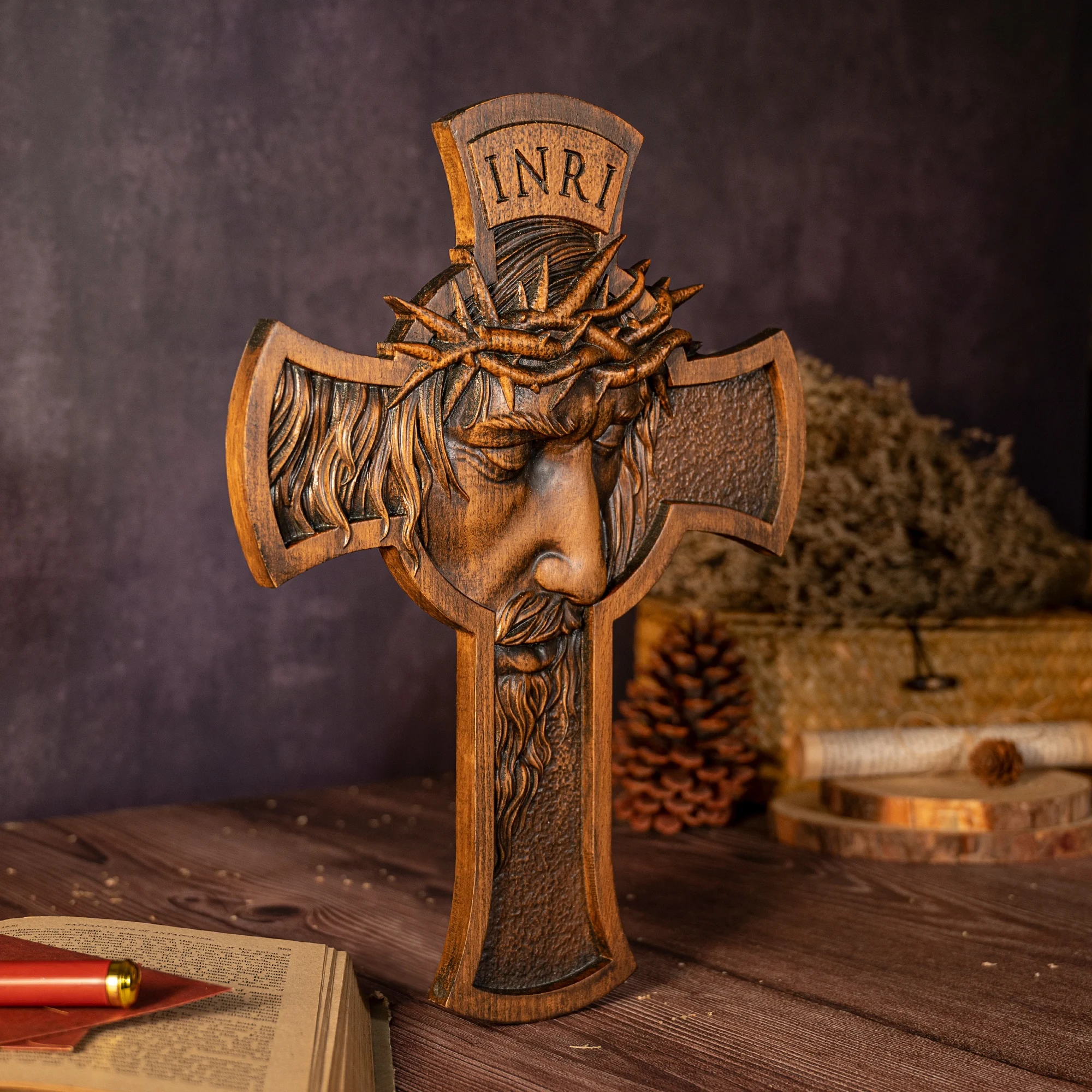 Cruz De Pared De Madera Espinas