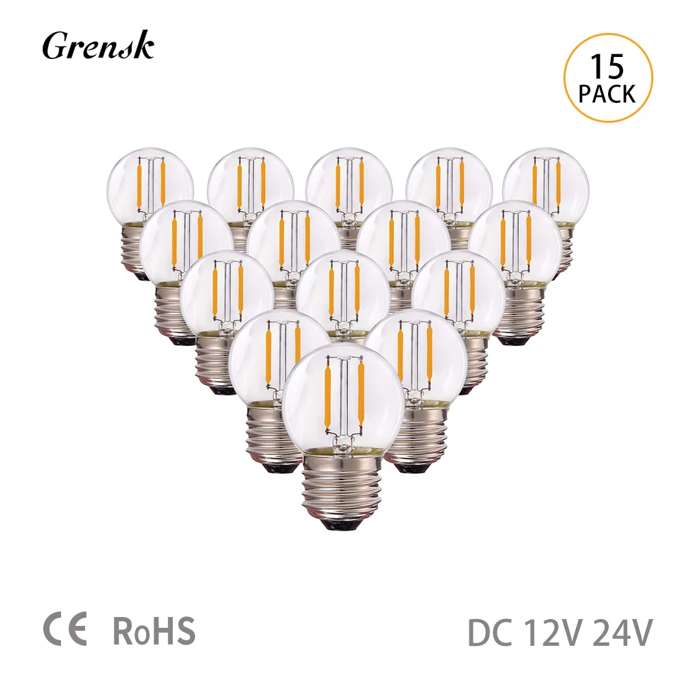15pcs Safe Low Voltage LED Light Bulb DC12V 24V G40 1W Warm White Retro ...