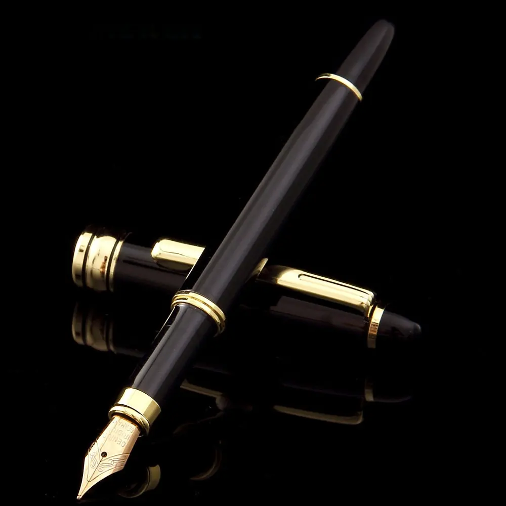 Pluma estilográfica negra de Metal clásico con convertidor de recarga de tinta, plumas de ...