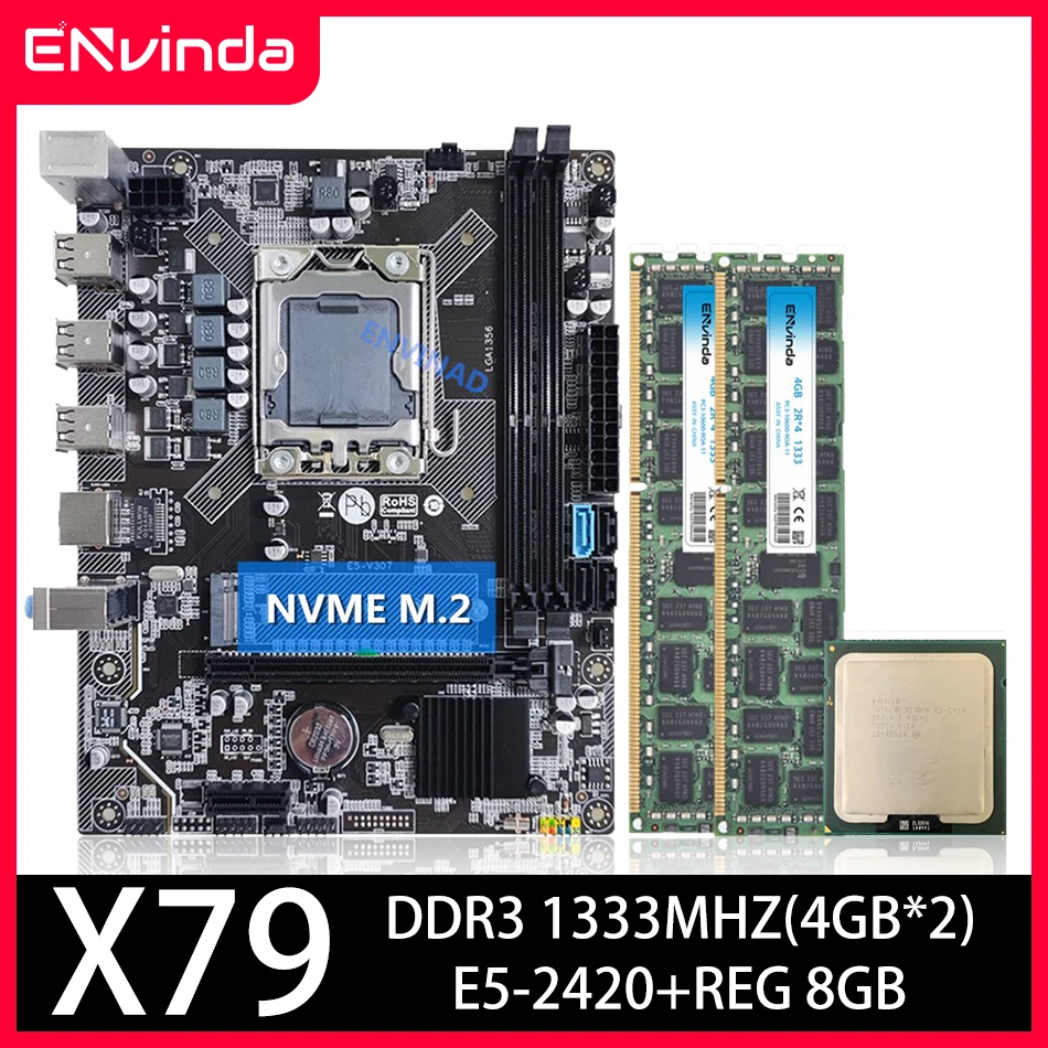 Envinda x79 placa mãe lga 1356 conjunto kit com xeon e5 2420 ...