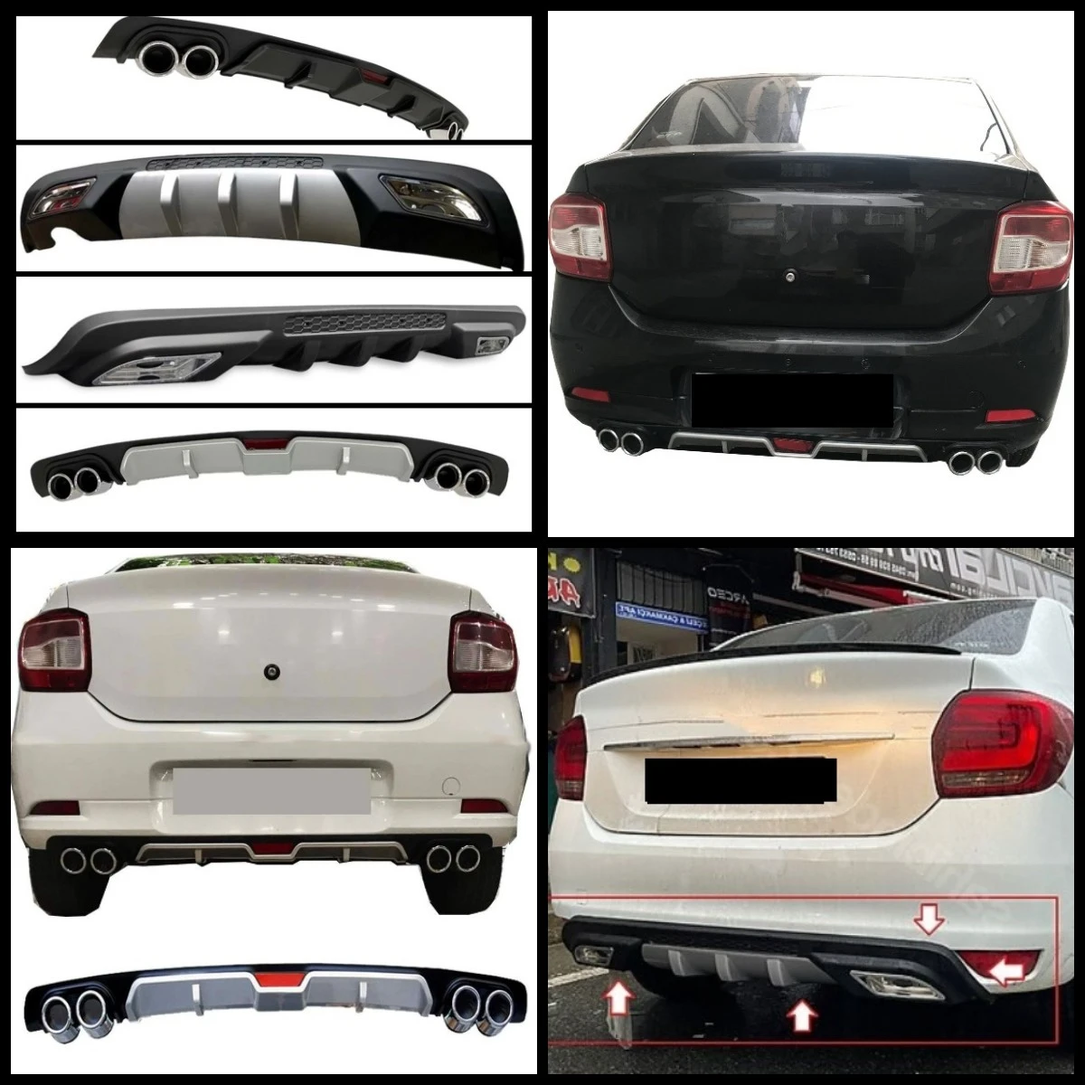 For Renault Symbol Car Rear Bumper Diffuser Black Abs Plastic Car ...