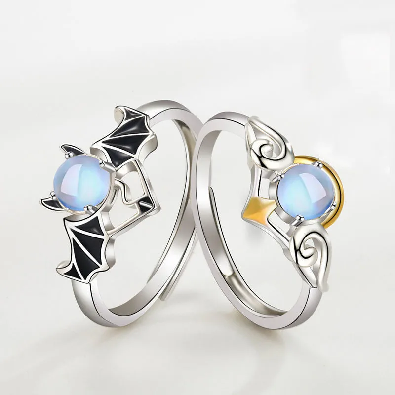 Goth-Fashion-Demon-Angel-Ring-Paired-Rings-For-Couples-Men-Moonstone ...