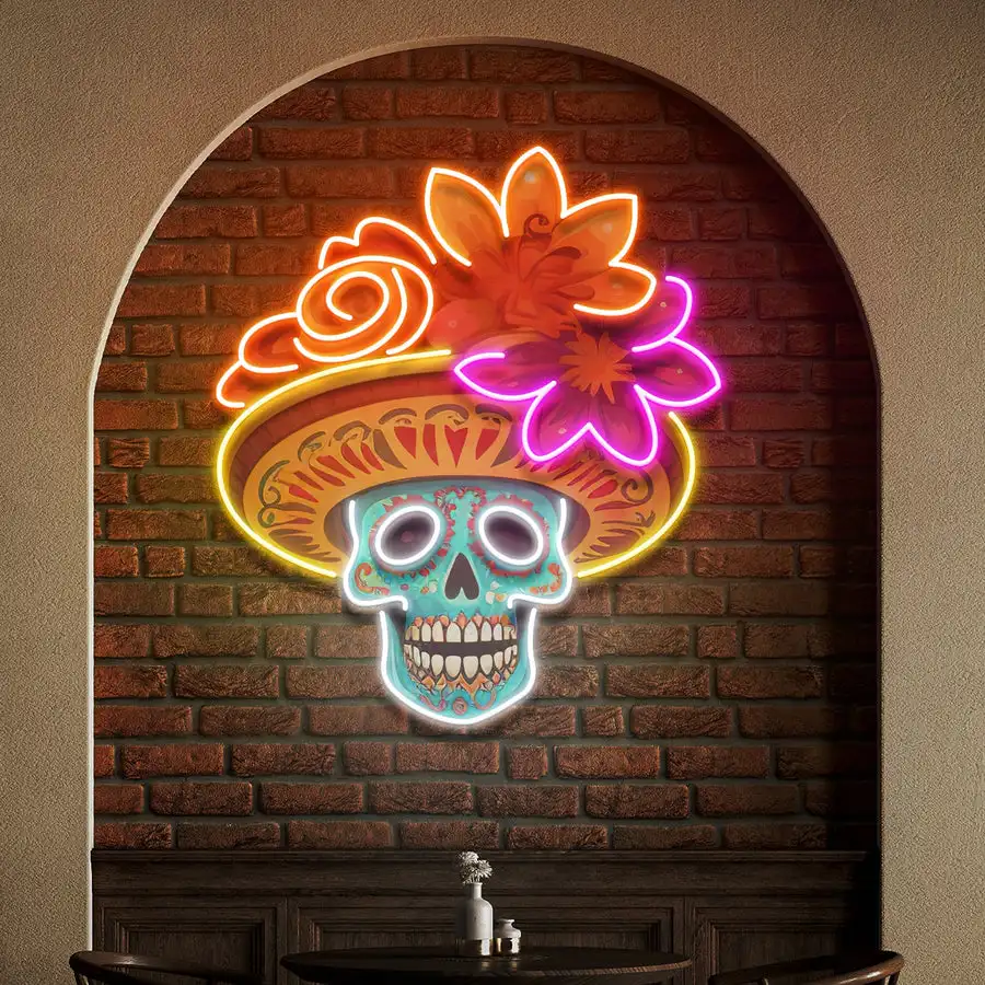Custom Sugar Skull Neon Sign Home Decor for Dead Neon Wall Art Decor ...