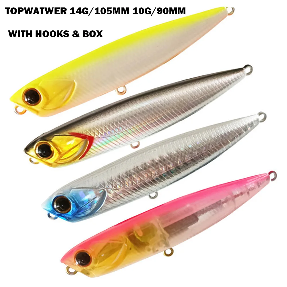 Topwater Fishing Pencil Lure 90mm/105mm Water Monitor Popper Bass ...