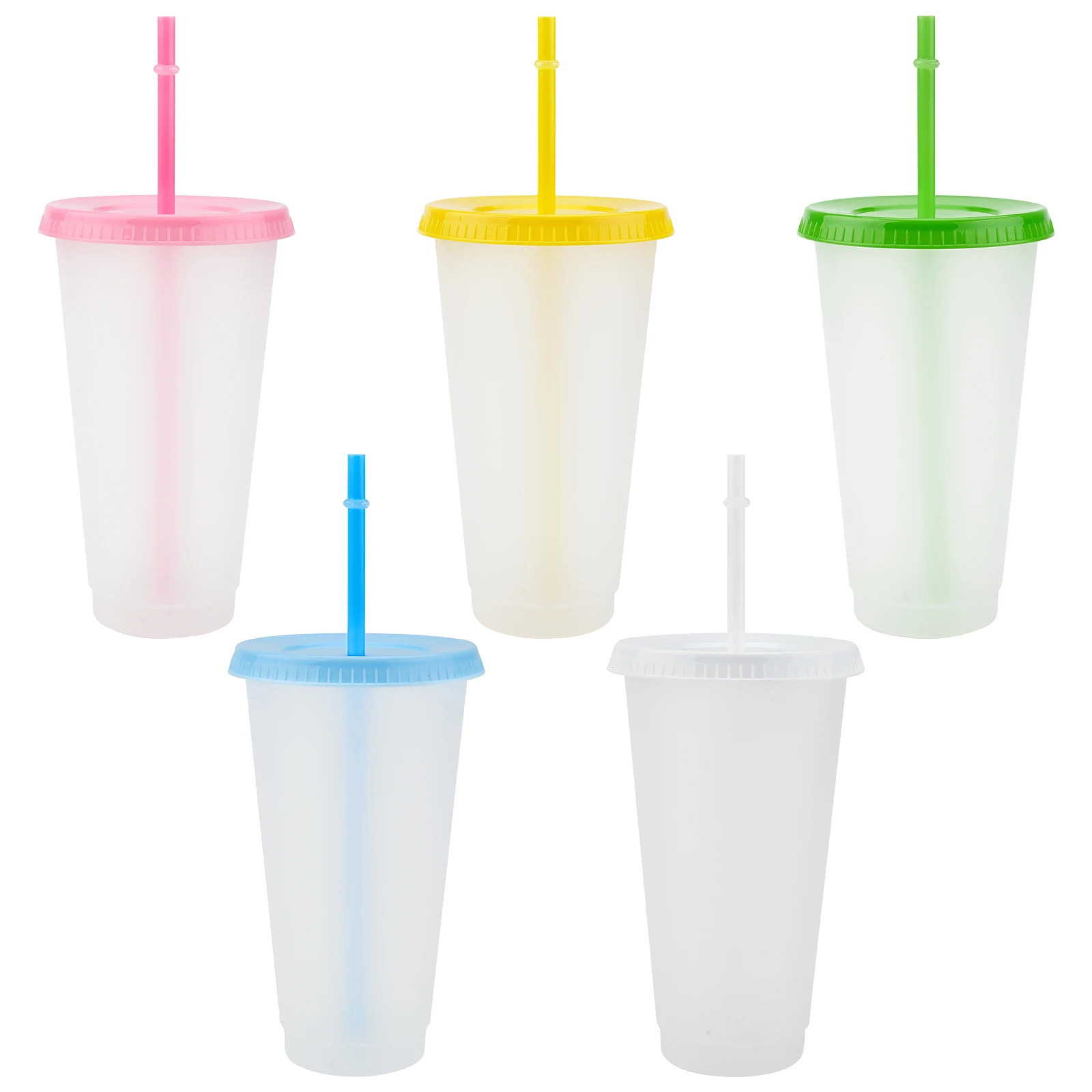 710ml-Colorful-Plastic-Cups-5-Pcs-Reusable-Plastic-Cups-with-Lid-Straws ...