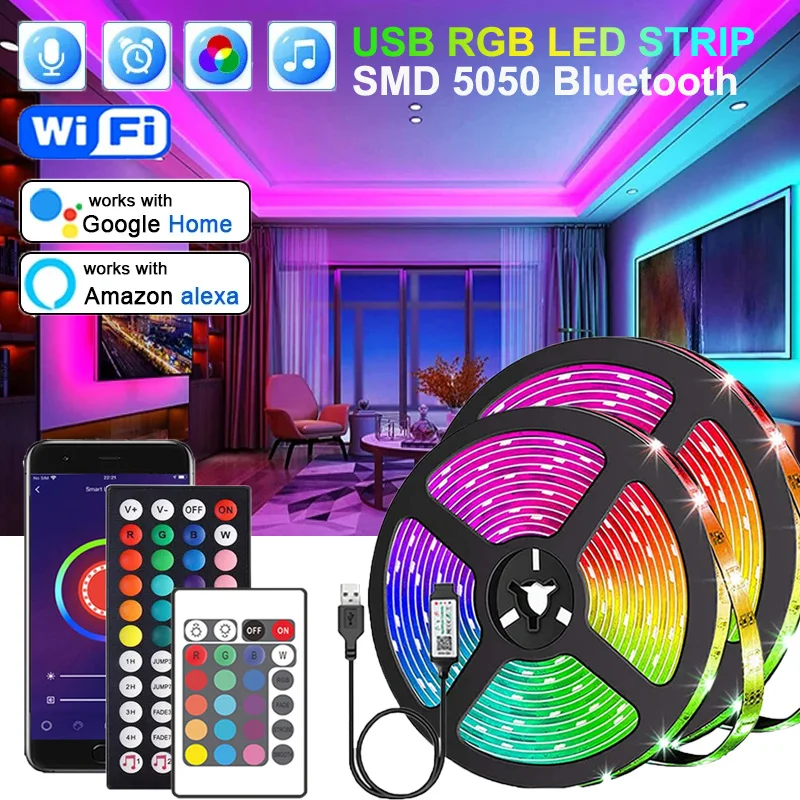 LED-Lights-Bluetooth-5050-SMD-USB-LED-Strip-Alexa-APP-Control-WIFI-RGB ...