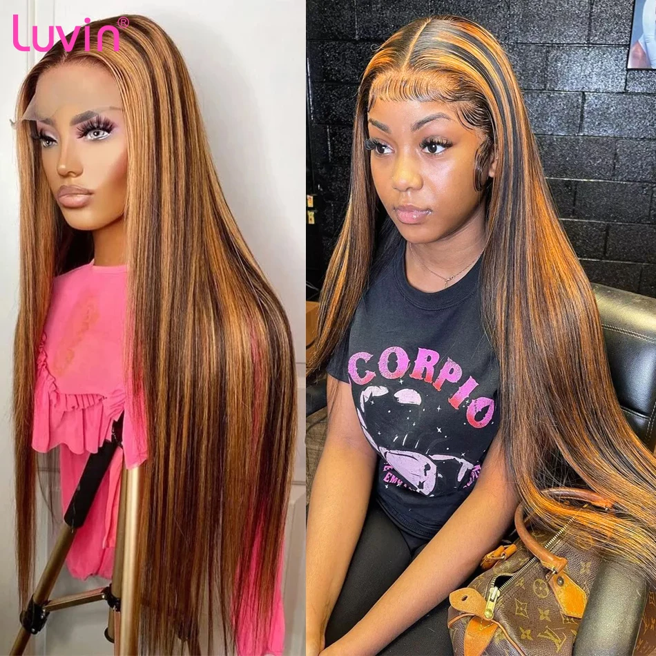 Luvin 30 32 Inch Highlight Ombre Straight 13x4 Lace Front Human Hair ...