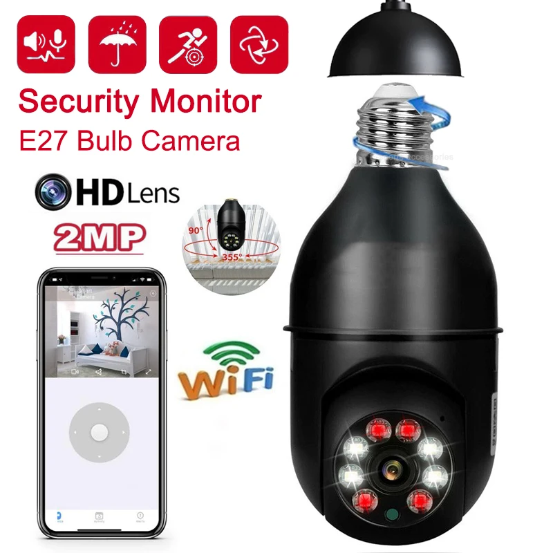 2mp E27 Surveillance Camera Bulb Night Vision Full Color Human Track ...