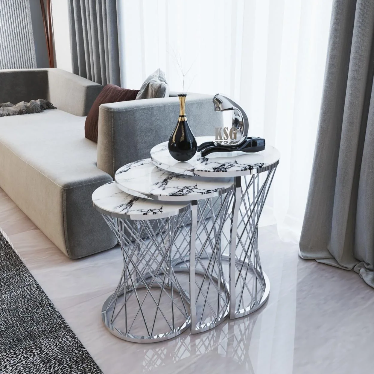 TEL-METAL-TRIPLE-COFFEE-TABLE-METAL-BUSINESS-TABLE-SILVER-LEG-WHITE ...