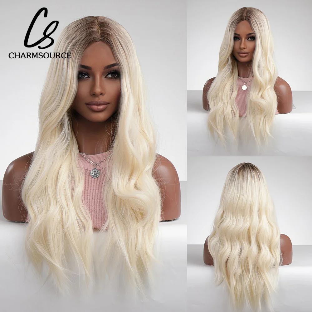 CharmSource-Synthetic-Wigs-Long-Wavy-Wigs-Blonde-Wigs-with-Dark-Root ...