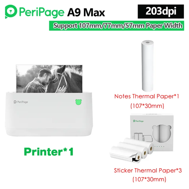 Peripage A9/A9s Max 4 Mini Printer Portable Thermal Printer Bluetooth Mini Photo Receipt Thermal ...