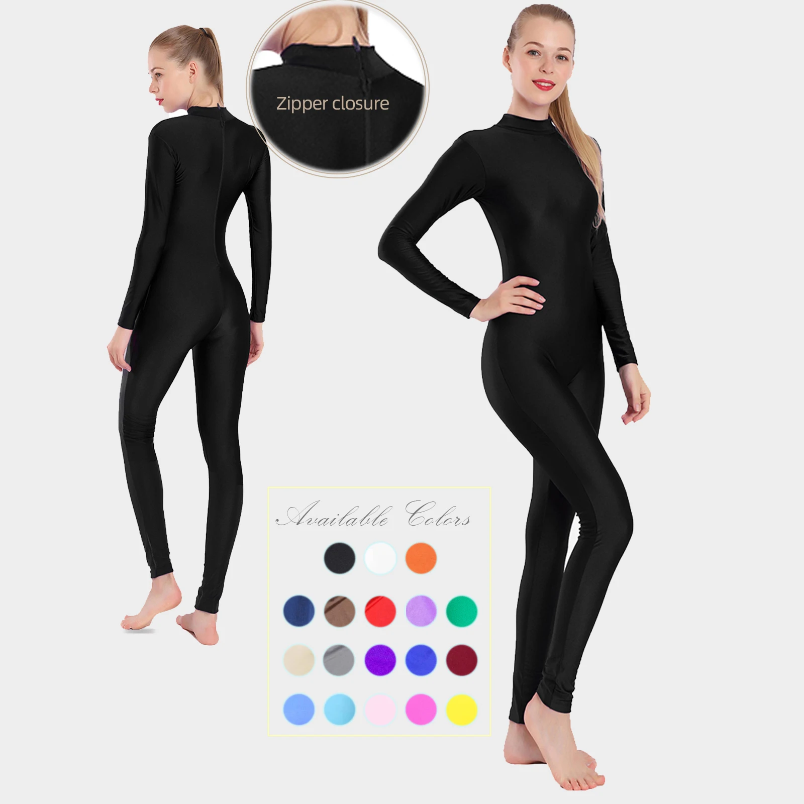 AOYLISEY-Women-Full-Body-Unitard-Turtleneck-Zip-Ballet-Long-Sleeve ...