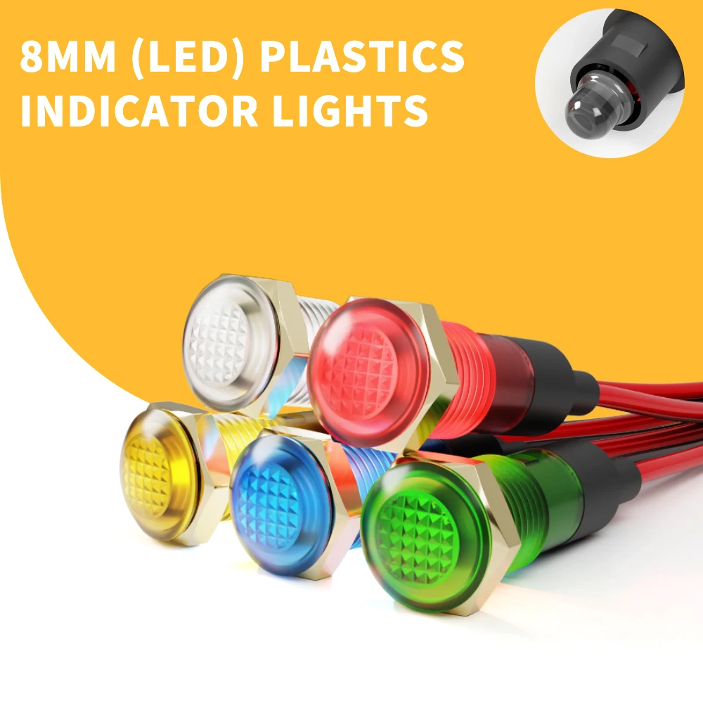 5PCS 8mm LED Signal Light Mini Flat Top IP65 Waterproof 12-24V Panel ...