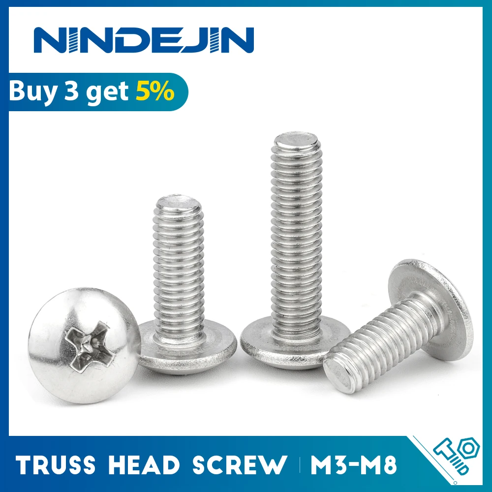 NINDEJIN Cross Truss Head Phillips Machine Screws M3 M4 M5 M6 M8 Mushroom Big Flat Head Screw ...