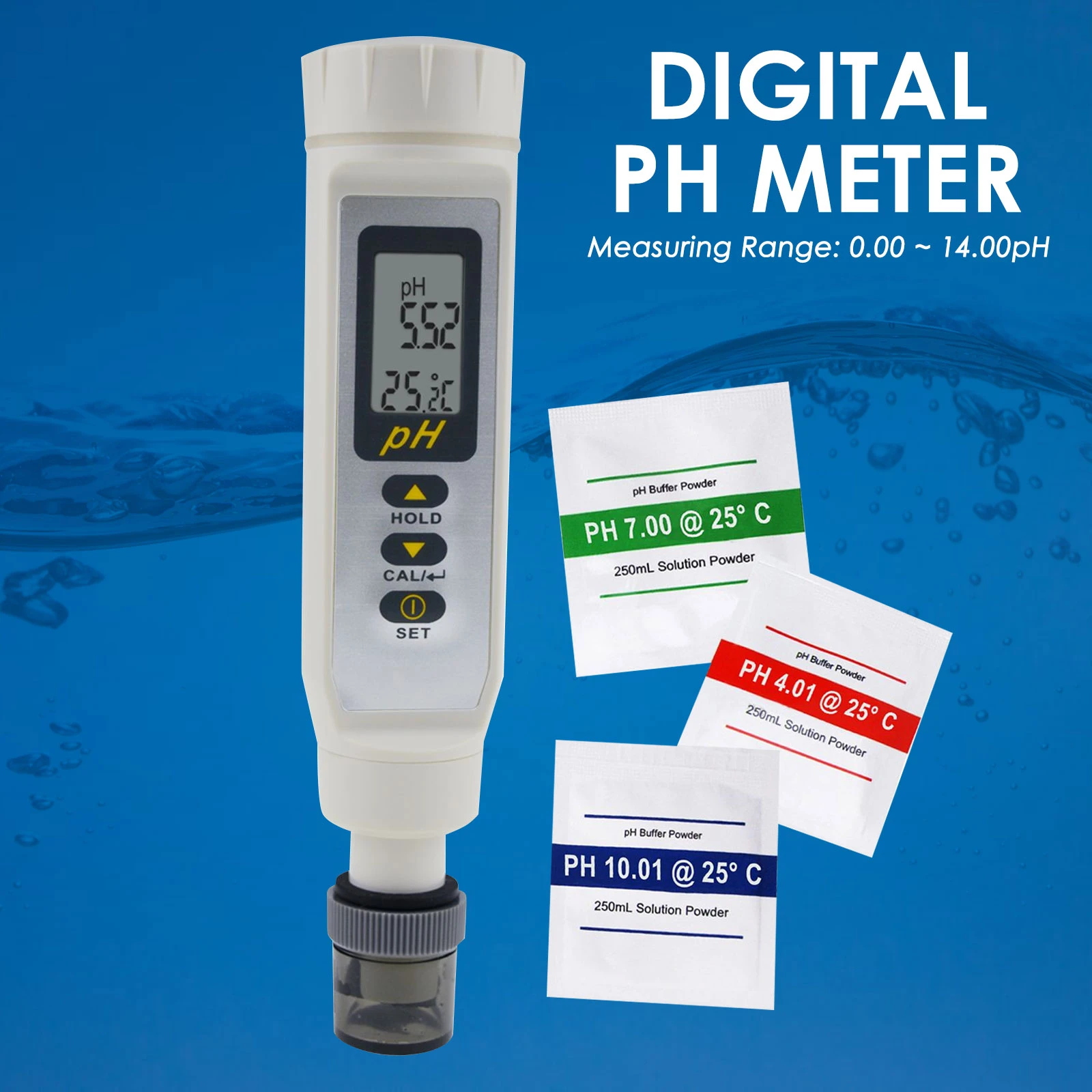 Pentype pH Meter & Thermometer Water Quality Tester 0.00 ~ 14.00pH ...