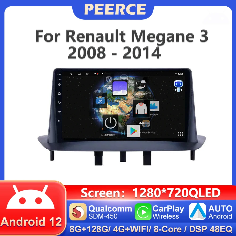 PEERCE Android 12 For Renault Megane 3 2008 2014 Car Radio Multimedia ...