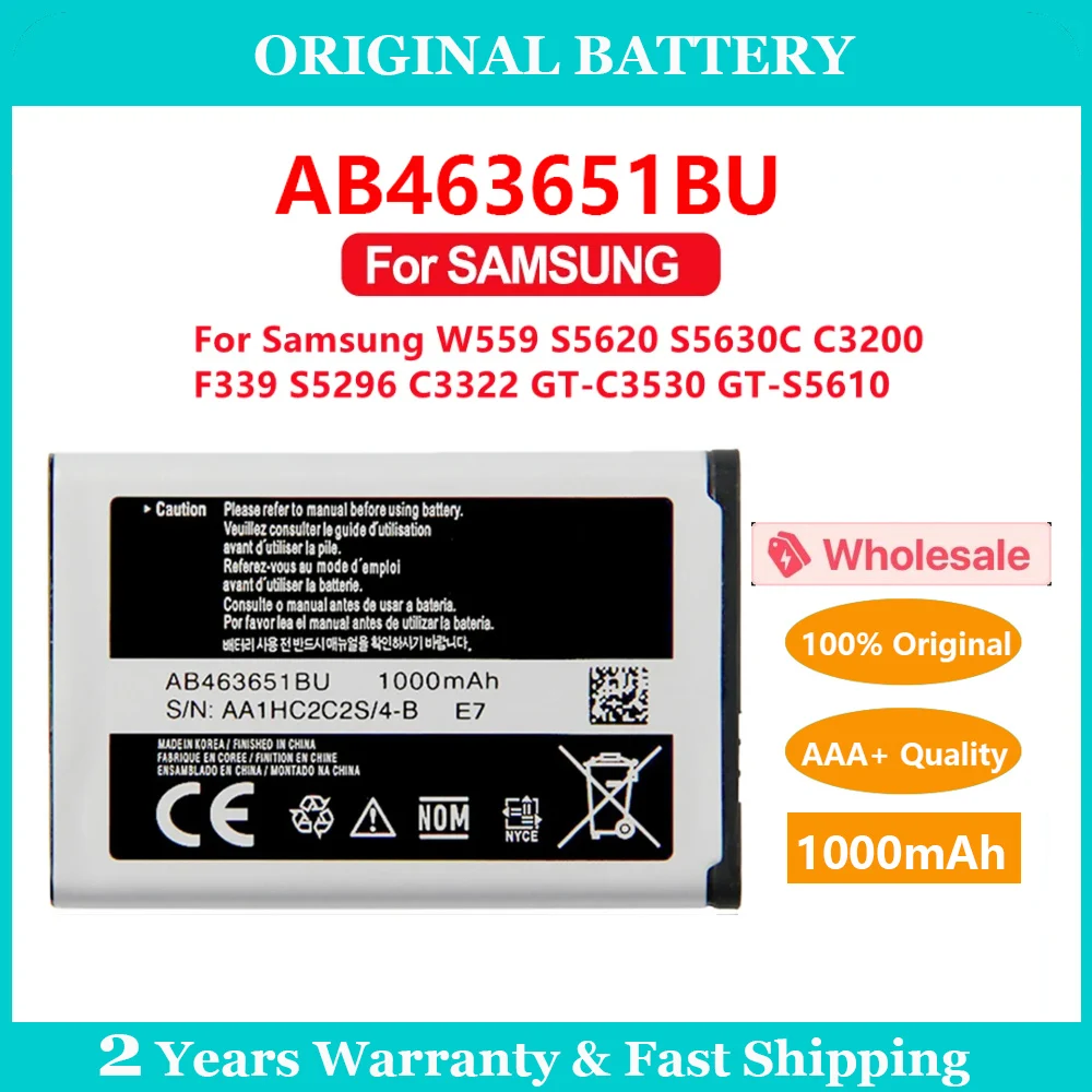 Original 1000mAh AB463651BU Battery For SAMSUNG W559 s5620 $5630C ...