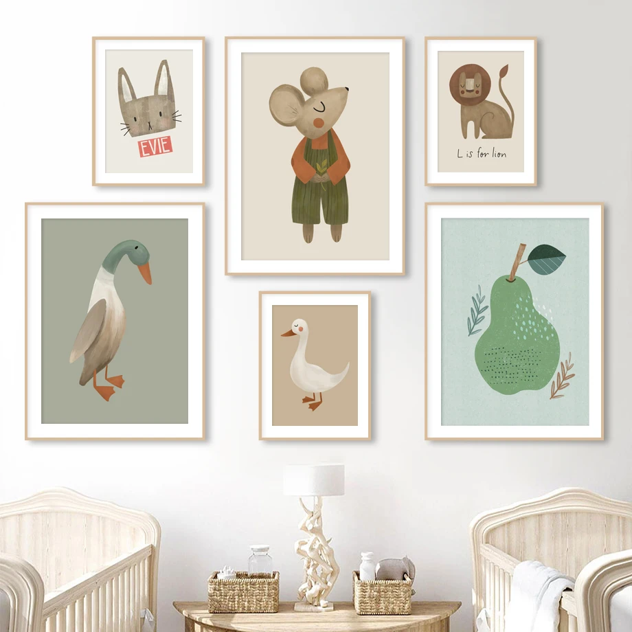 Cartoon-Mouse-Goose-Lion-Rabbit-Duck-Wall-Art-Canvas-Painting-Nordic ...