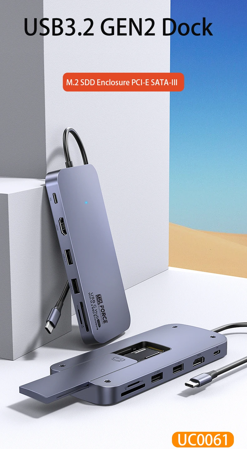 UC0063 - Hub USB 3.2 GEN2 10G pour MacBook Pro M1 avec boîtier de disque dur NVME SSD, boîtier ...