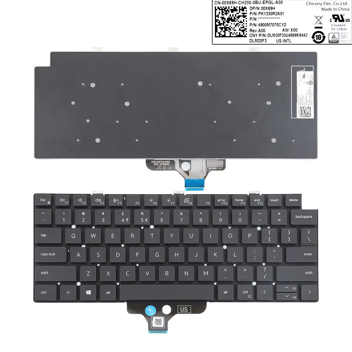 New Us Layout Keyboard For Dell Latitude 13 7300 7320 E7320 5320 Black ...