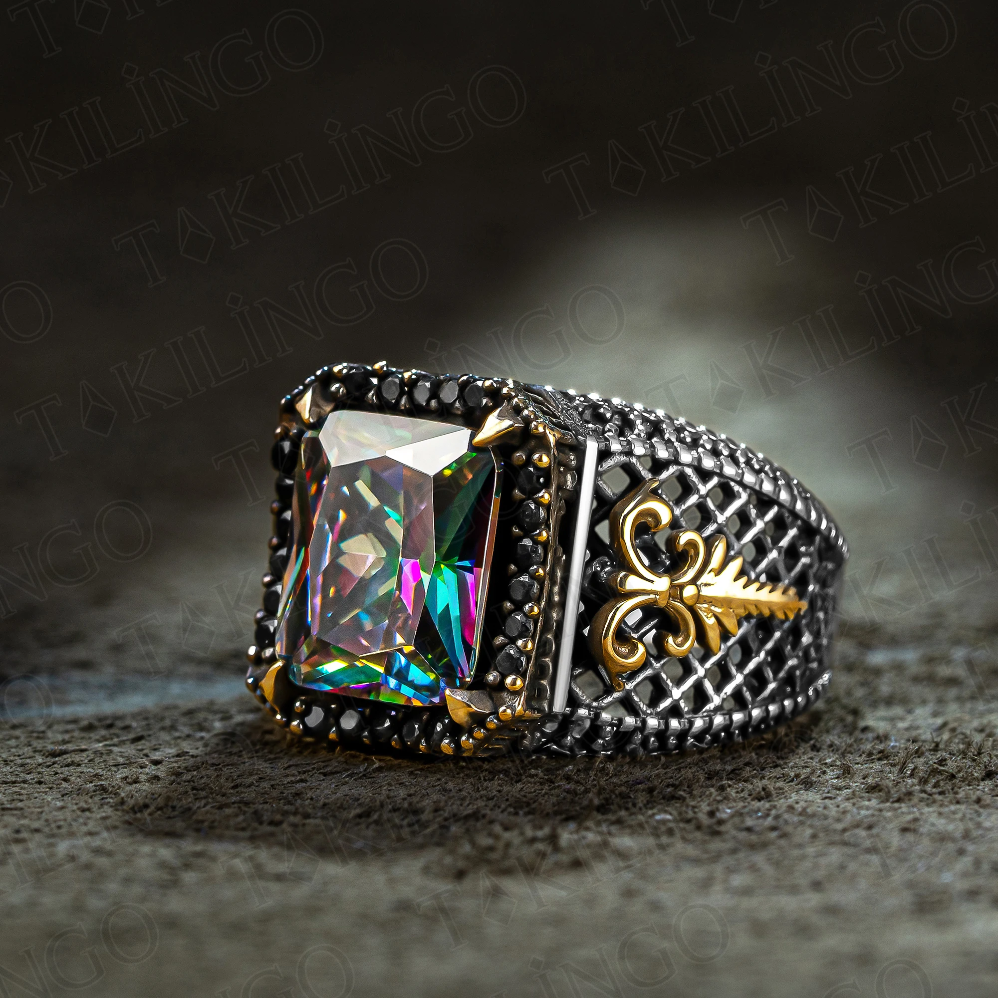 925-Sterling-Silver-Mens-Ring-with-Blue-Mystic-Topaz-Gem-Stone-Handmade ...