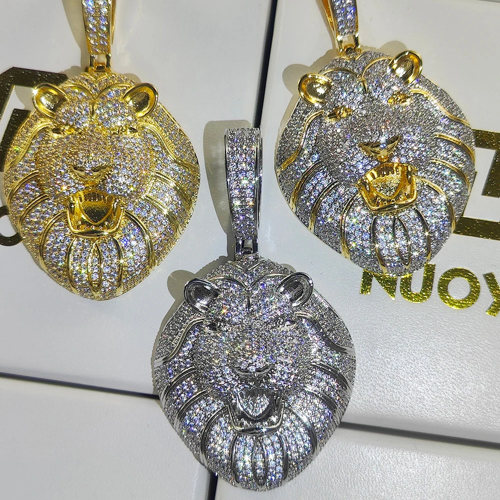 Iced Out Diamond Heavy Gold Roaring Lion Head Pendant Fashion Hip Hop ...