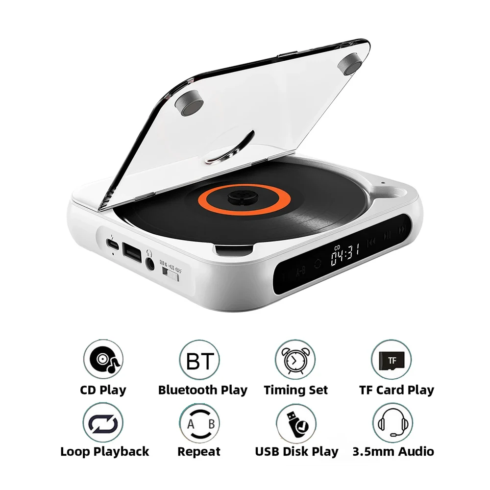 Bluetooth 5.3 CD Player LCD Screen Car CD Player A-B Repeat 3.5mm CD ...