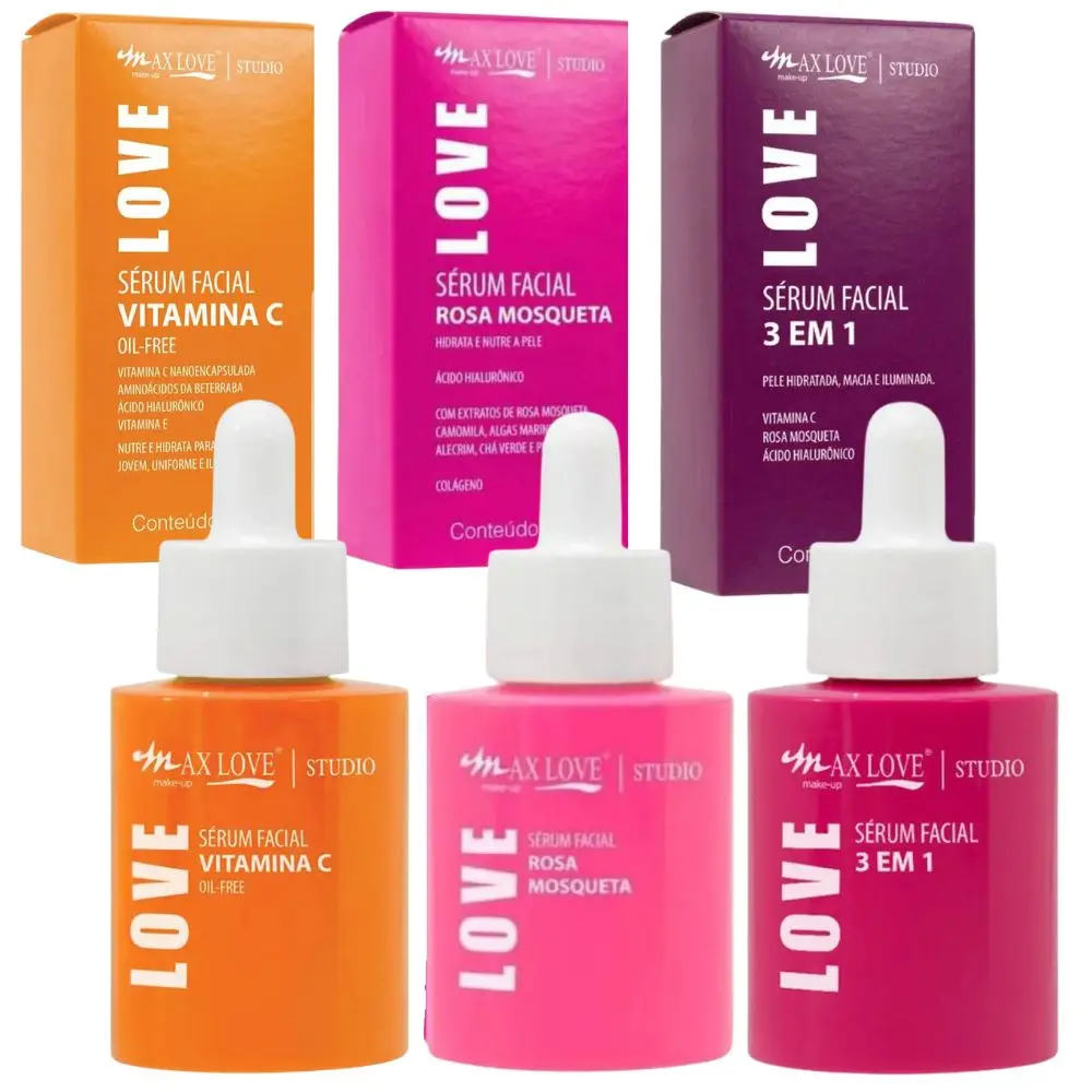Kit c/ 3 Sérum Max Love Vitamina C + Sérum 3 em 1 + Sérum Rosa Mosqueta ...