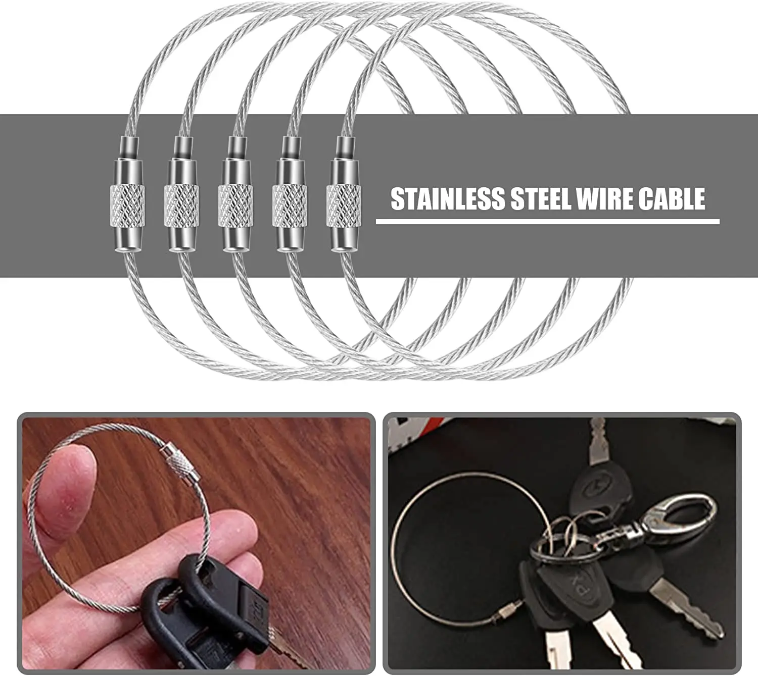 10Pcs-Piece-Key-Ring-Stainless-Steel-Label-Rope-EDC-Wire-Cable-Circl ...