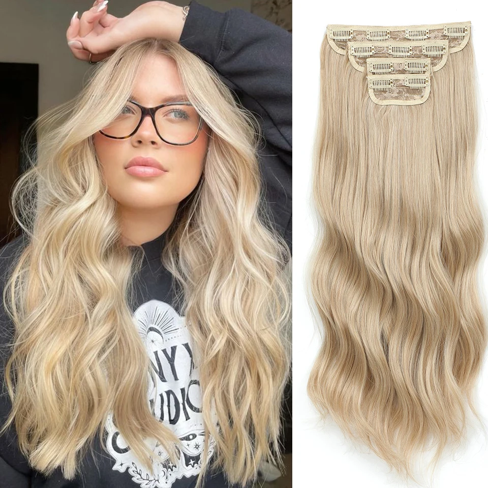 22Inch 220Gram 4Pcs Clips In Blond 613# Body Wave Bundles Ombre Light ...