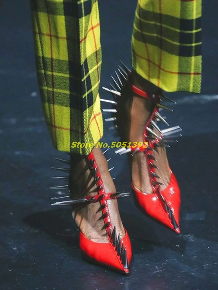 Rivet-Women-Pumps-Red-Black-Patent-Leather-Thin-High-Heel-Runway ...