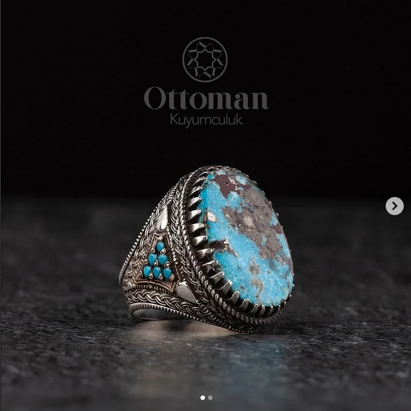 Firuze Stone Men's Silver Ring For Men and Women 925 Sterling Silver ...