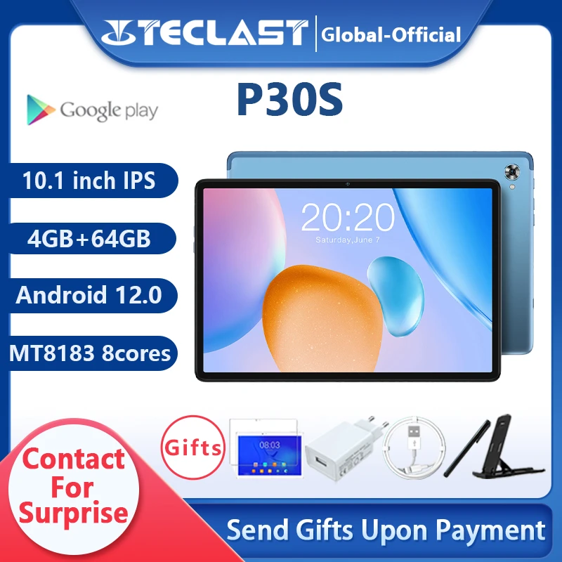 Teclast P30s Tablet 10.1 Inch 1280x800 Ips Android 12 4gb Ram 64gb Rom Mt8183 8 Cores Gps Type-c ...
