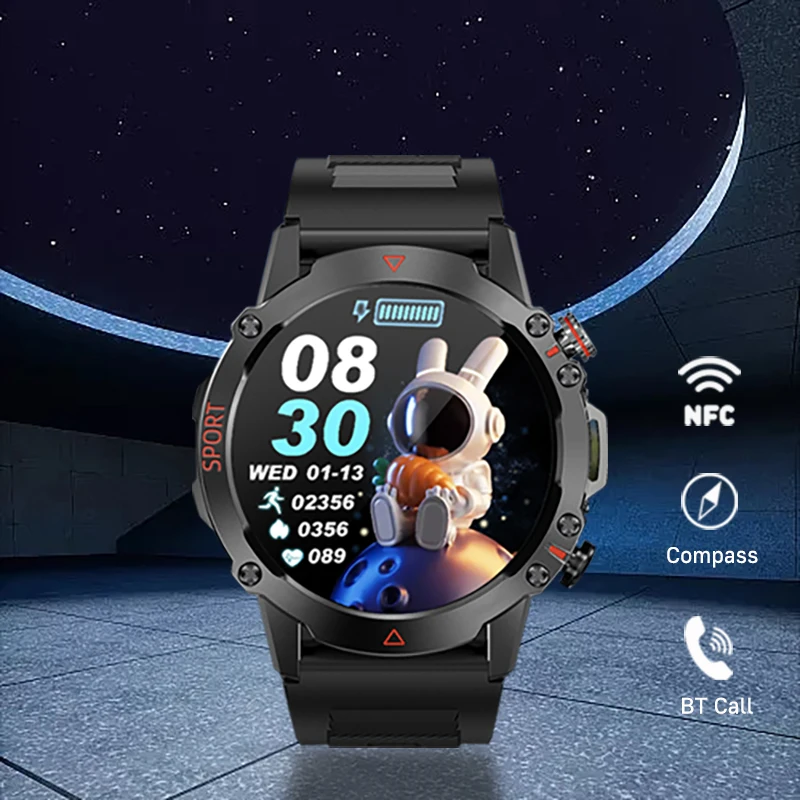 Military-Smartwatch-Men-With-Compass-NFC-1-53inch-HD-Screen-Bluetooth ...