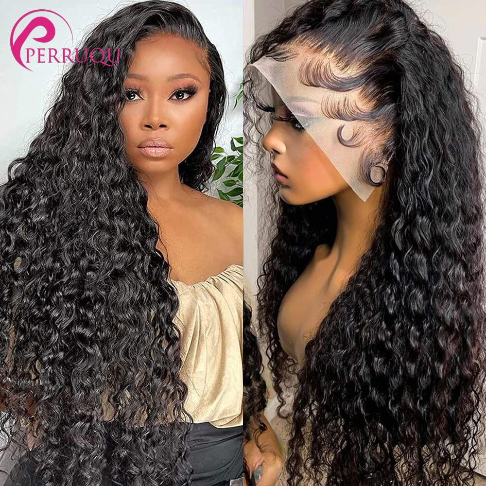 Water Wave Lace Front Wig 13X6 HD Lace Frontal Wig Curly Human Hair Wigs For Women 30 40 Inch ...