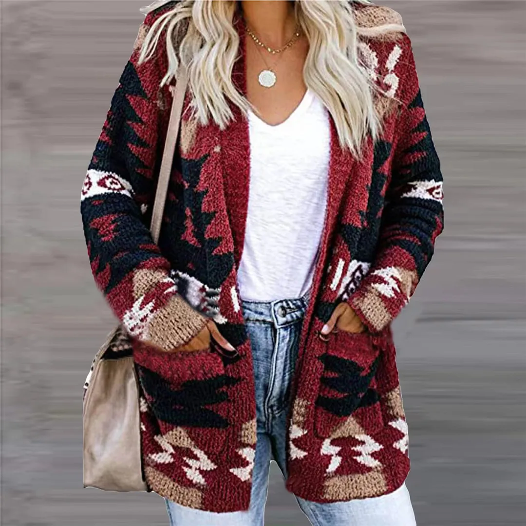 Women's Retro Boho Cardigan Long Sleeve Knitted Christmas Halloween ...