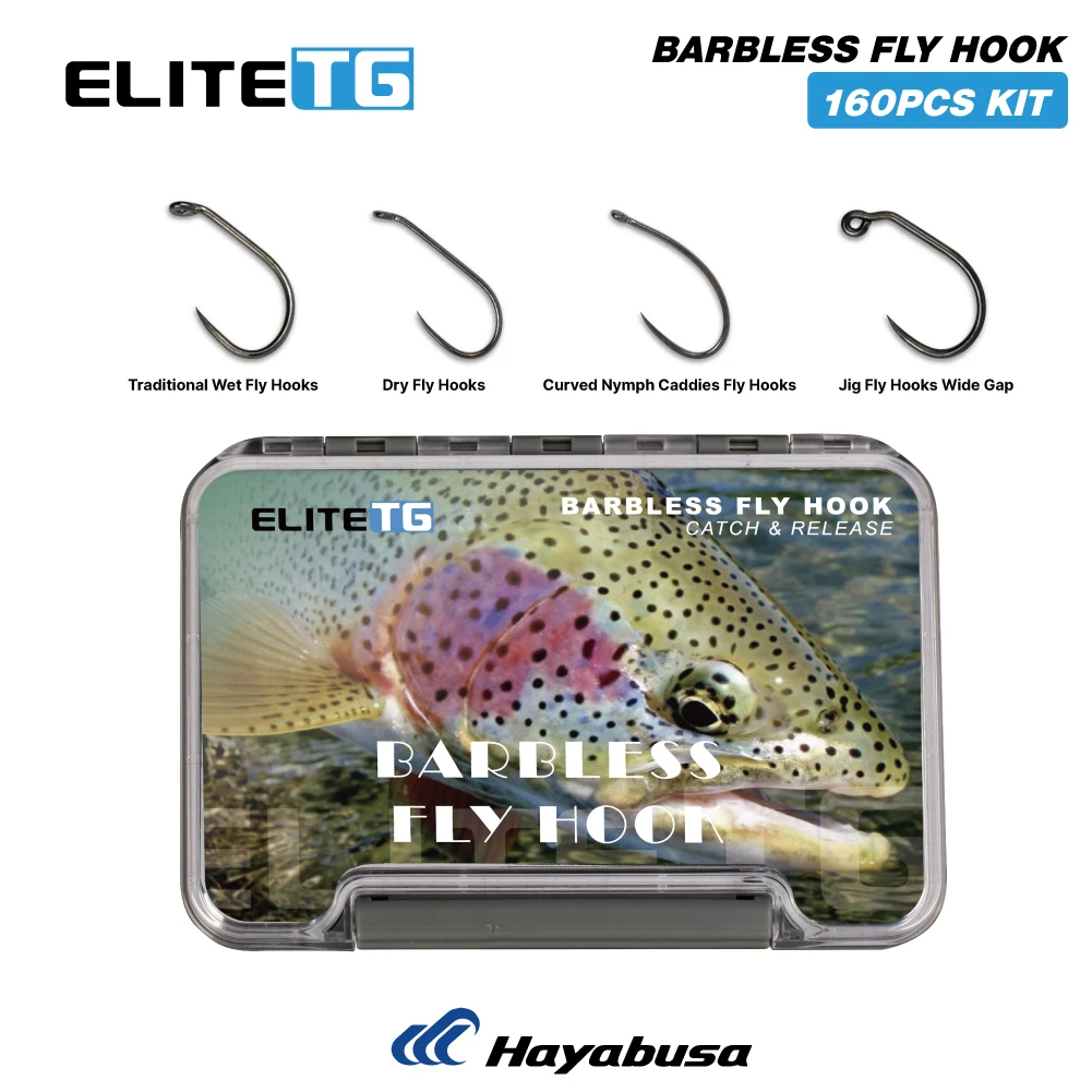 Elite-TG-160PCS-Fly-Tying-Hooks-Set-10-12-14-16-18-Flyfishing-Dry-Nymph ...