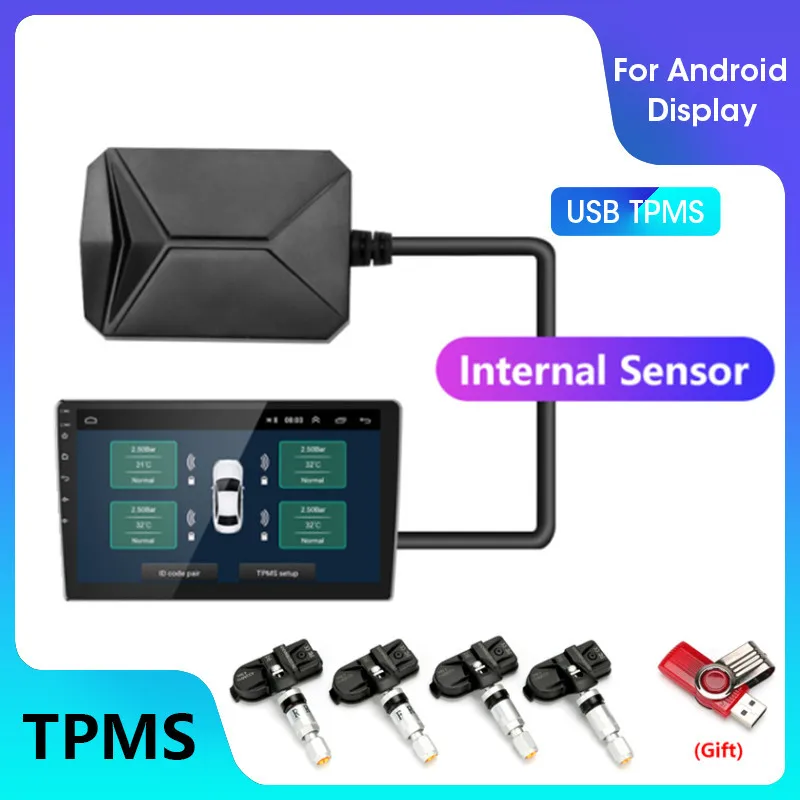 Car-Tire-Pressure-Alarm-Monitor-System-USB-TPMS-Android-Navigation-4-Sensores-Transmiss-o-Sem ...