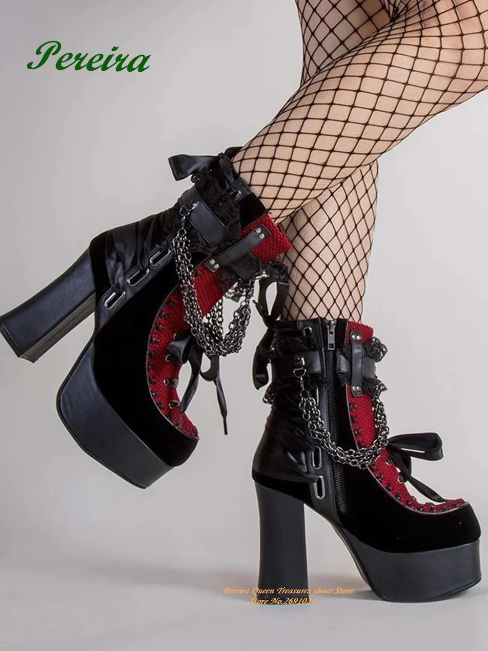 Botines góticos de tacón grueso para mujer, botas cortas de encaje de ...