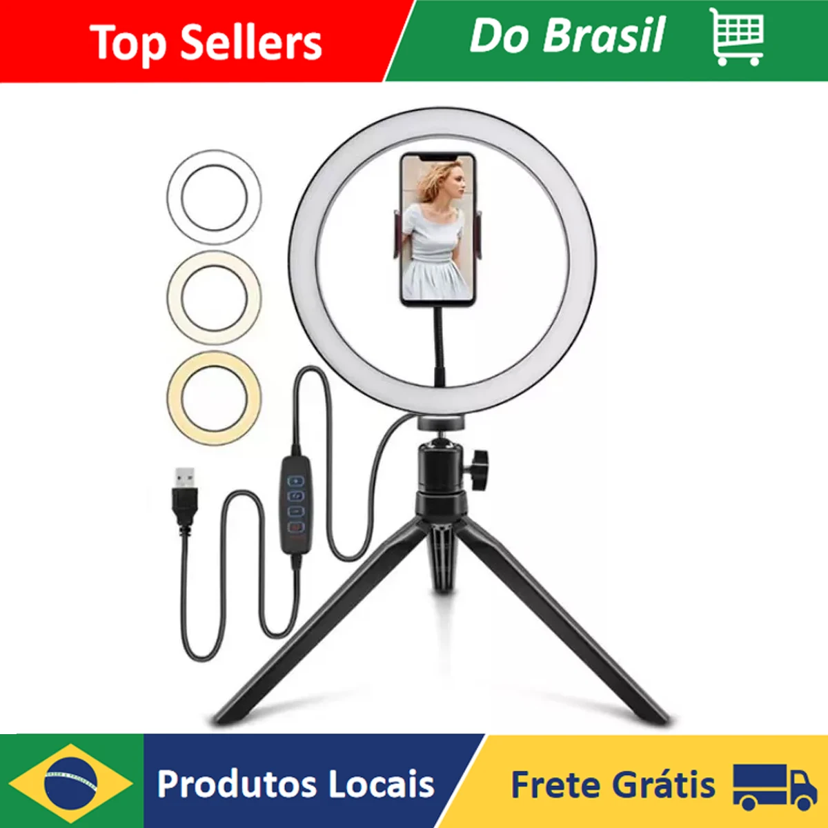 Ring Light Led Mesa Iluminador Pequena Tripé 6 Polegada 16cm Youtuber ...