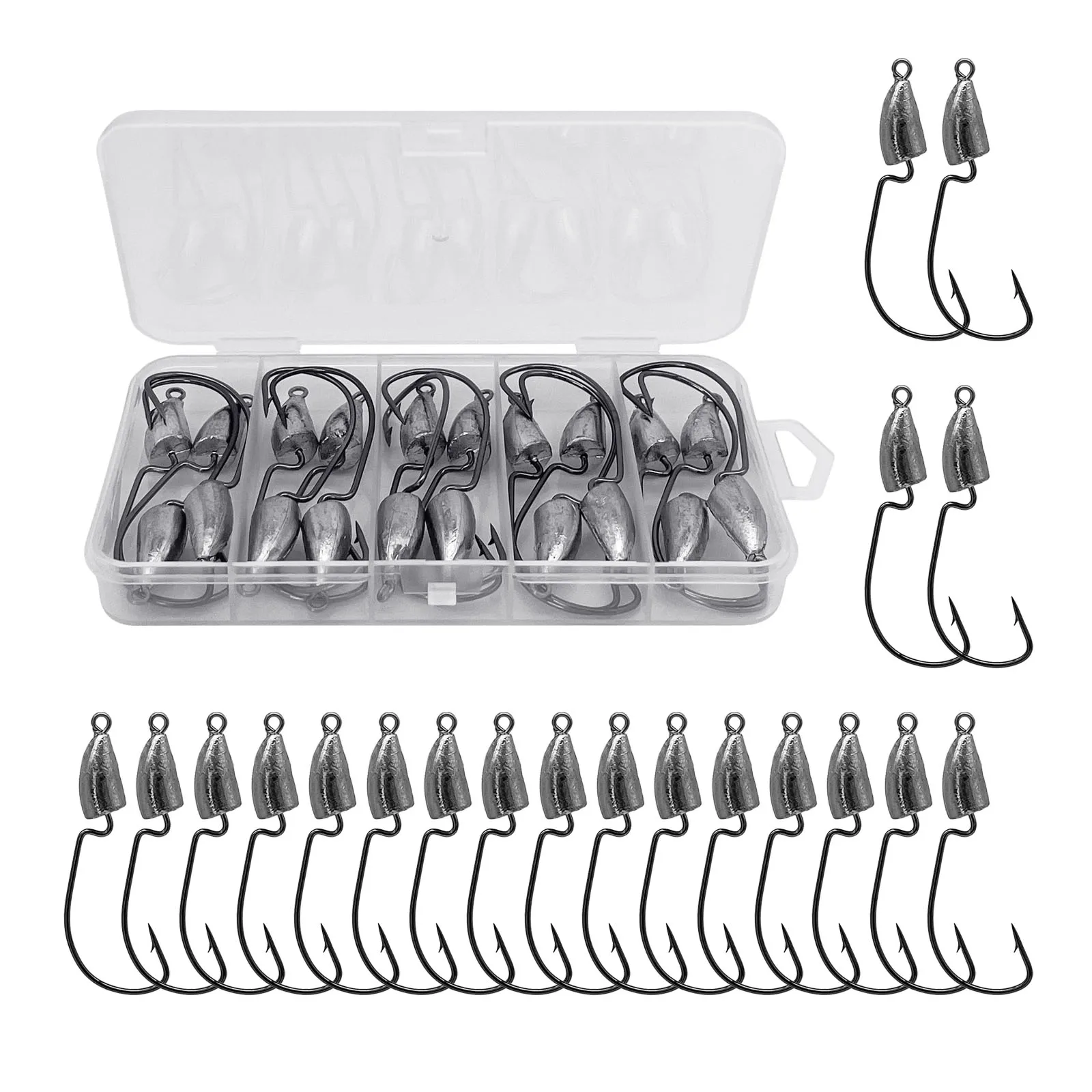 20PCS Bullet Jig Heads Swimbait Hooks Bass Fishing Texas Rig Hook ...