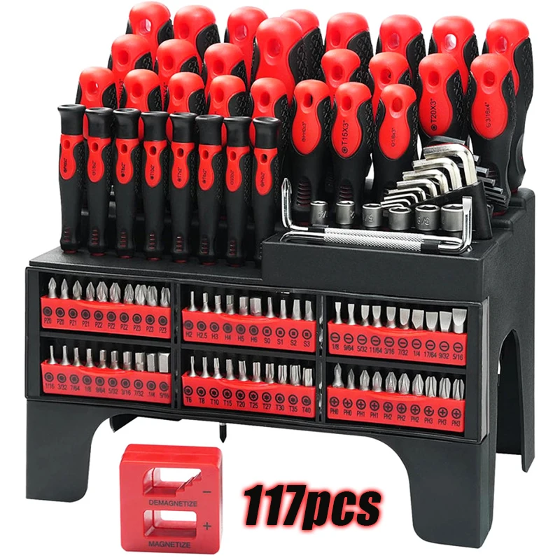 117PCS Magnetic Screwdriver Set, Professional Repair Tool Kit With Box ...