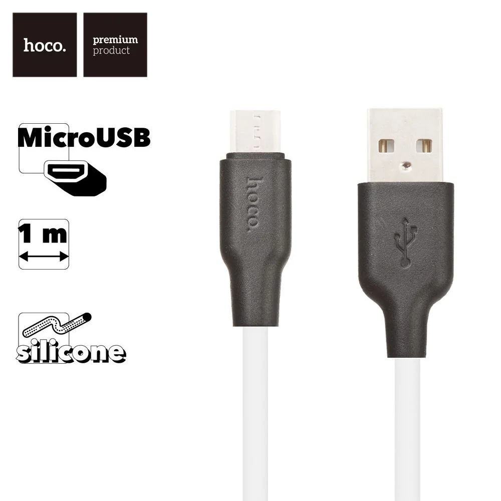 USB кабель HOCO X21 Silicone MicroUSB, 1м, силикон (белый/черный) | AliExpress