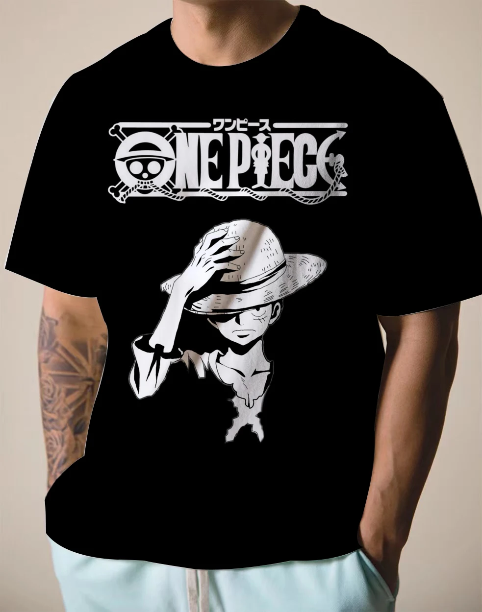 Clothing-Funny-Men-s-T-Shirt-One-Piece-T-Shirt-Tops-Black-T-Shirt-Anime ...