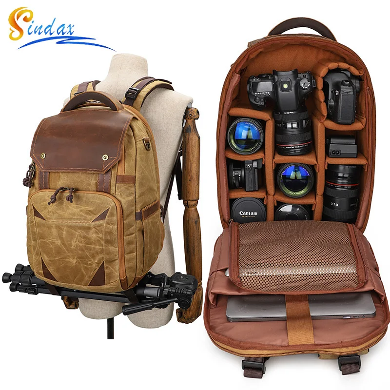 Camera-Bag-Waterproof-Retro-Batik-Canvas-Leather-Backpack-w-USB-Port ...