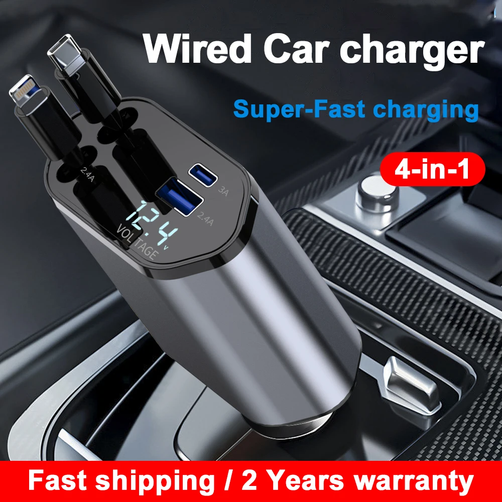 4-in-1-Retractable-Car-Charger-Wired-120W-for-iPhone-Samsung-Xiaomi ...